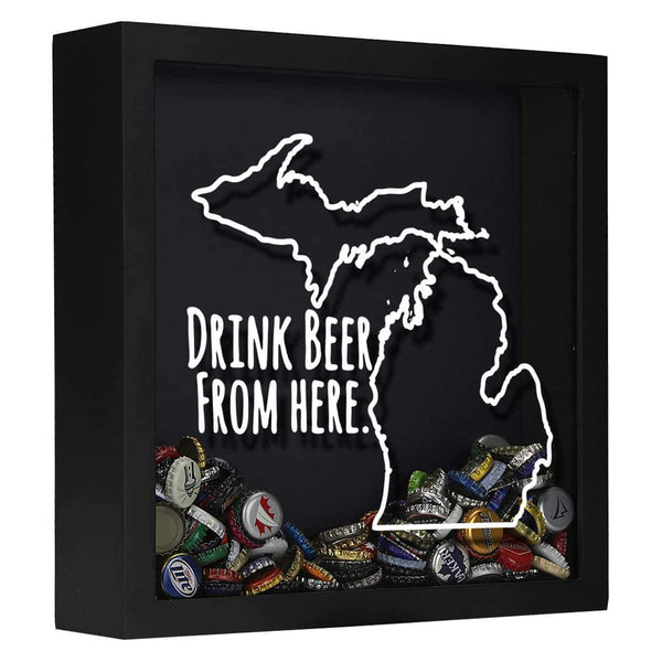 Michigan Drink Beer From Here Beer Cap Shadow Box - Torched Products