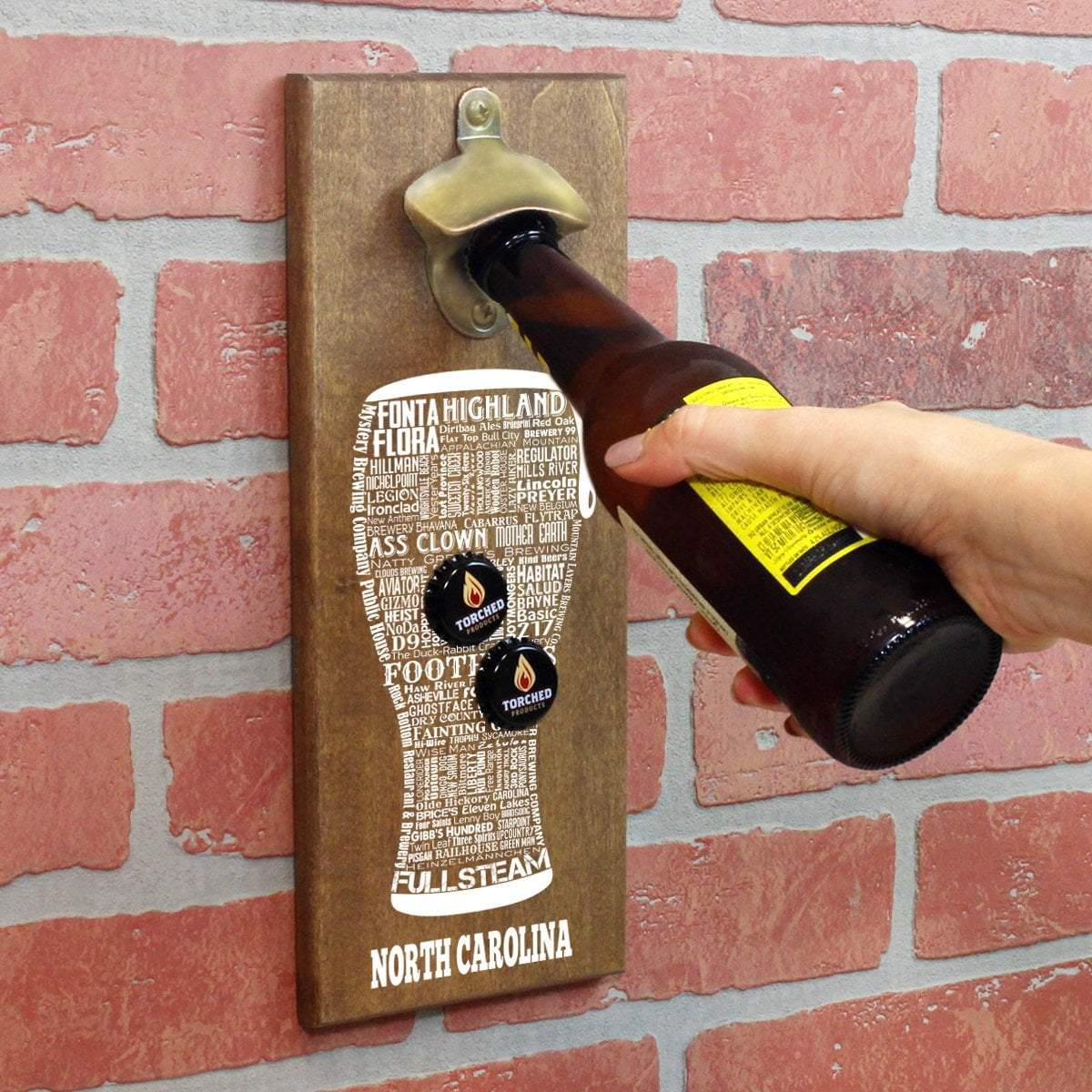 North Carolina Craft Beer Typography Cap Catching Magnetic Bottle Open Torched Products