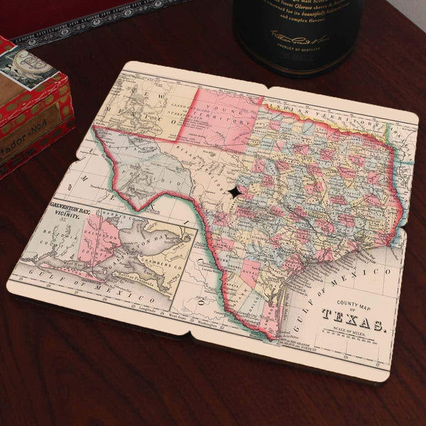 Texas Old World Map Coaster - Torched Products